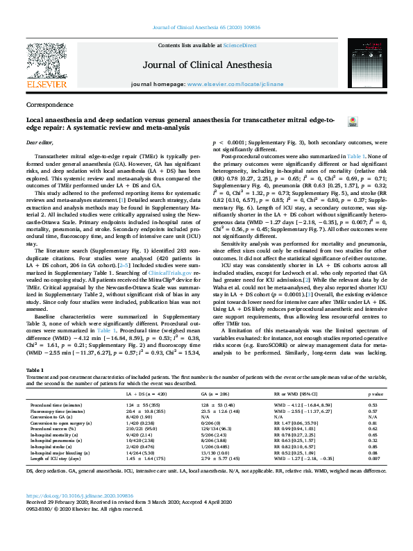 (PDF) Local anaesthesia and deep sedation versus general anaesthesia ...