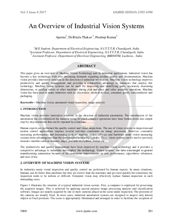 (PDF) An Overview of Industrial Vision Systems