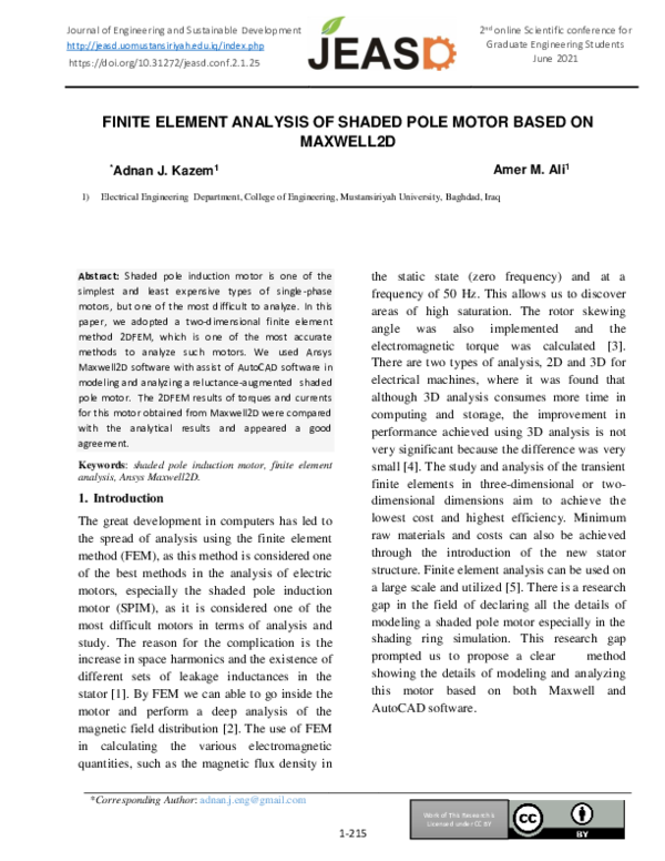 (PDF) Finite Element Analysis of Shaded Pole Motor Based on MAXWELL2D