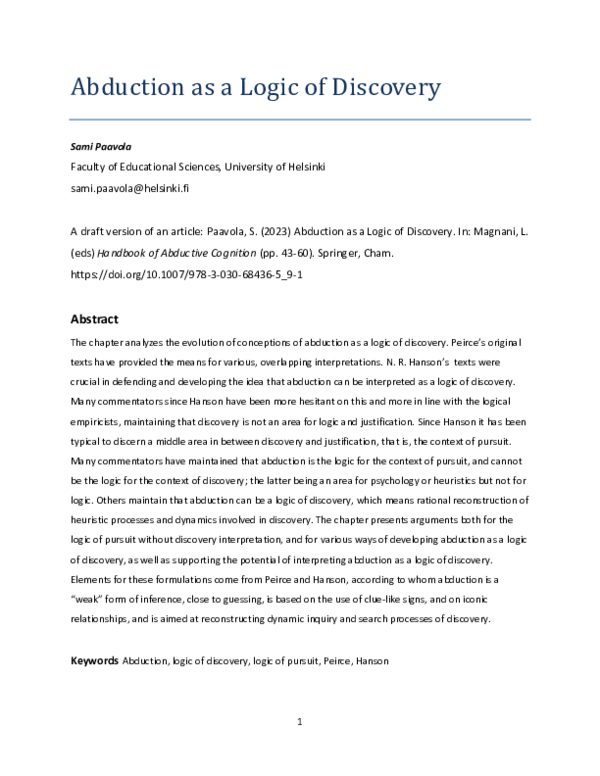 (PDF) Abduction as a Logic of Discovery (2023)