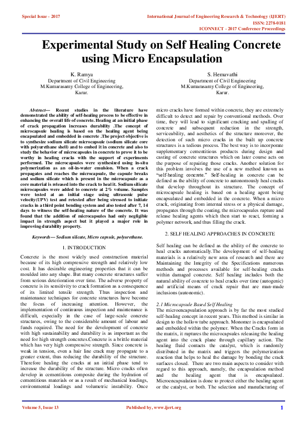 (PDF) Experimental Study on Self Healing Concrete using Micro Encapsulation