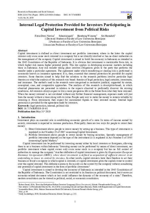 (PDF) Internal Legal Protection Provided for Investors Participating in ...