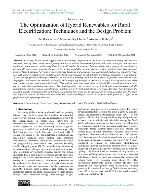 (PDF) The Optimization of Hybrid Renewables for Rural Electrification ...