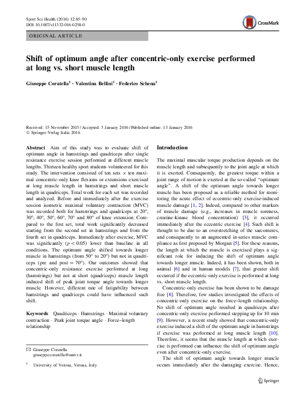 (PDF) Shift of optimum angle after concentric-only exercise performed ...