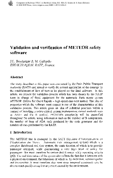 (PDF) Validation And Verification Of METEOR Safety Software