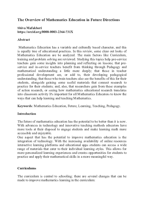 (DOC) The Overview of Mathematics Education in Future Directions