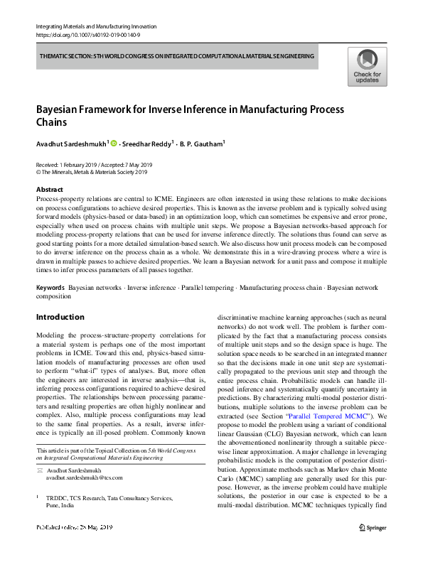 Pdf Bayesian Framework For Inverse Inference In Manufacturing Process Chains
