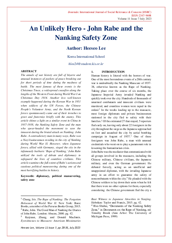 (PDF) An Unlikely Hero -John Rabe and the Nanking Safety Zone