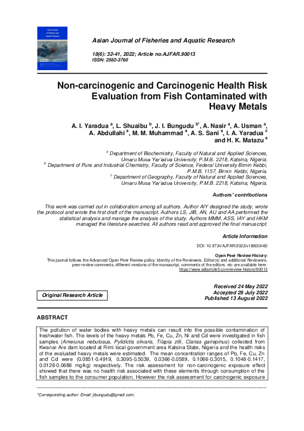 (PDF) Non-carcinogenic and Carcinogenic Health Risk Evaluation from ...