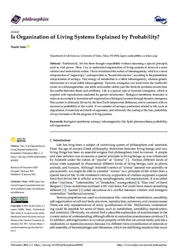 (PDF) Is Organization of Living Systems Explained by Probability?