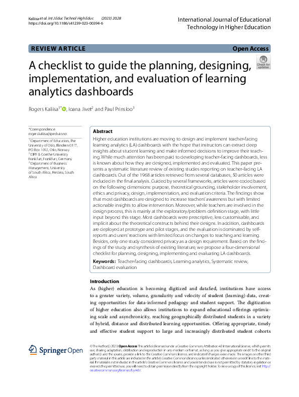 (PDF) A checklist to guide the planning, designing, implementation, and evaluation of learning ...