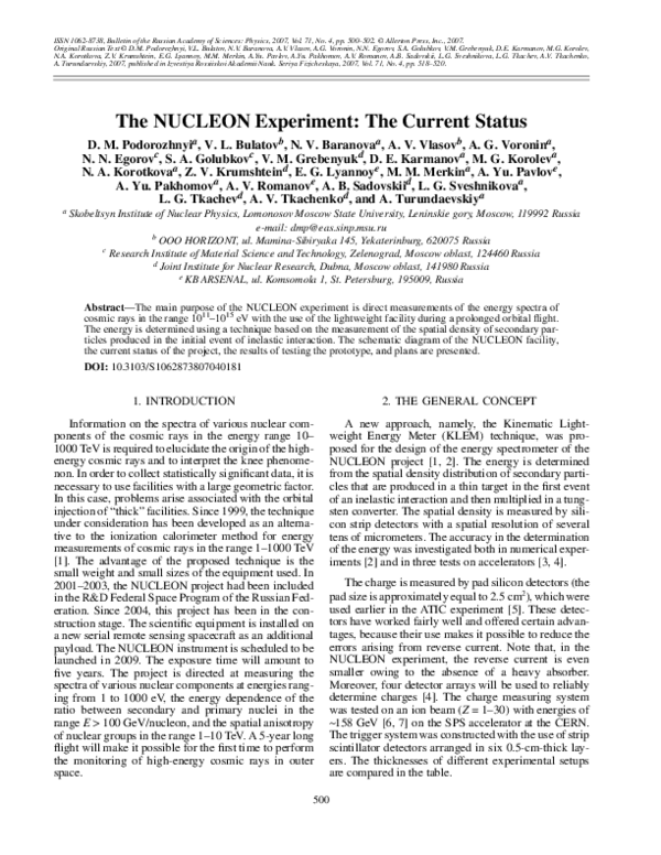 (PDF) The NUCLEON experiment: The current status