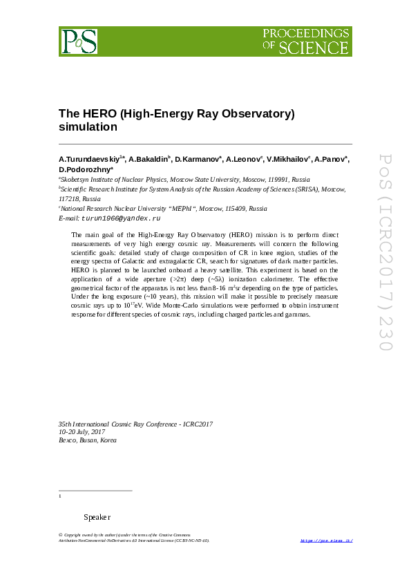 (PDF) The HERO (High-Energy Ray Observatory) simulation
