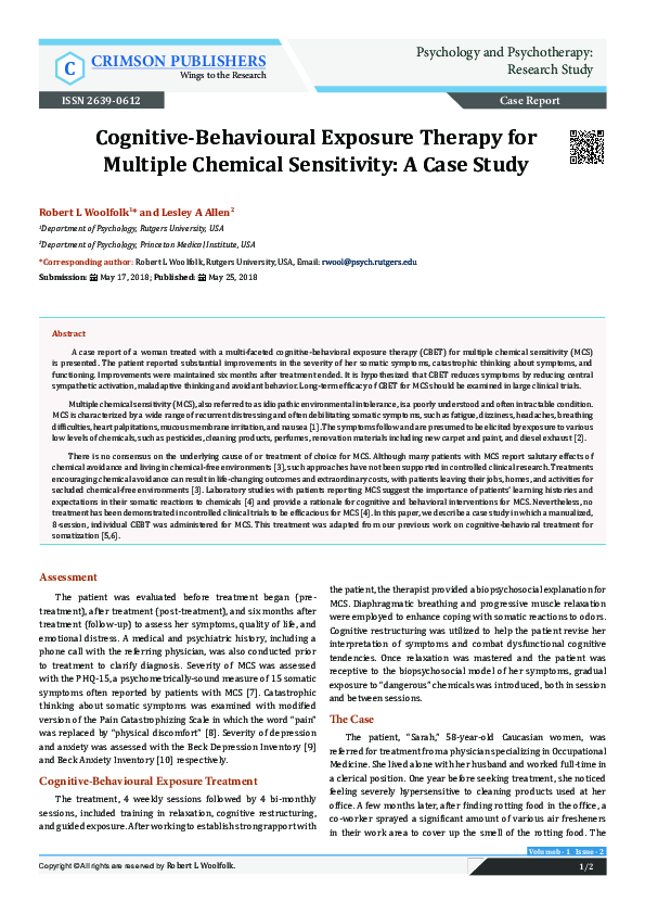 (PDF) Cognitive-Behavioural Exposure Therapy for Multiple Chemical Sensitivity: A Case Study
