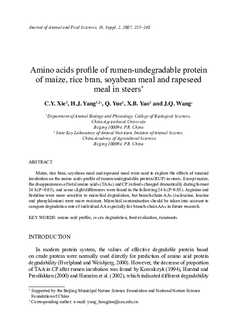 (PDF) Amino acids profile of rumen-undegradable protein of maize, rice ...