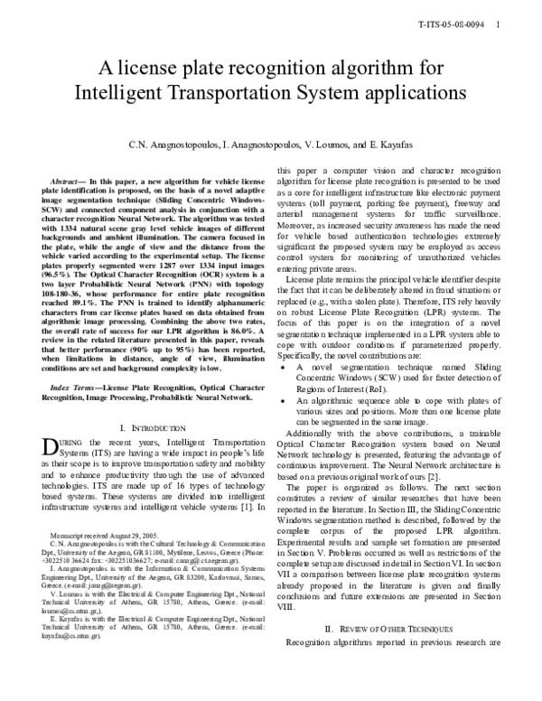 (PDF) A license plate recognition algorithm for Intelligent ...