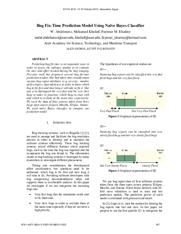 (PDF) Bug fix-time prediction model using naïve Bayes classifier