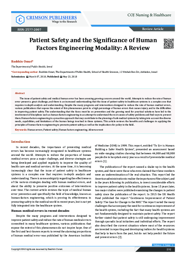 (PDF) Human Factors Engineering for Patient Safety