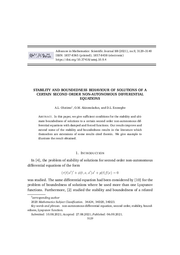 (PDF) Stability and Boundedness Behaviour of Solutions of a Certain Second Order Non-Autonomous ...