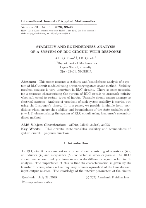 (PDF) Stability and Boundedness Analysis of a System of RLC Circuit with Response
