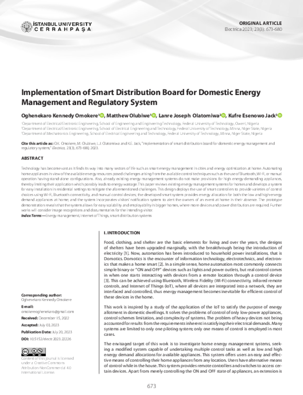 (PDF) Implementation of Smart Distribution Board for Domestic Energy Management and Regulatory ...