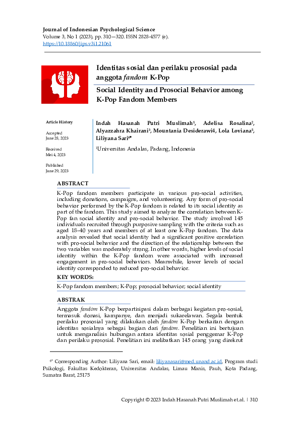 (PDF) Identitas sosial dan perilaku prososial pada anggota fandom K-Pop