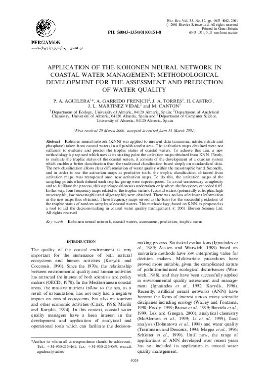 (PDF) Application of the kohonen neural network in coastal water management: methodological ...