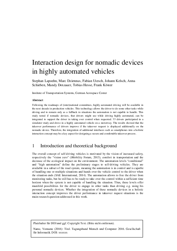 (PDF) Interaction design for nomadic devices in highly automated vehicles