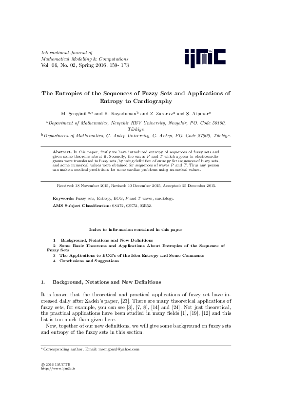 (PDF) The Entropies of the Sequences of Fuzzy Sets and the Applications ...