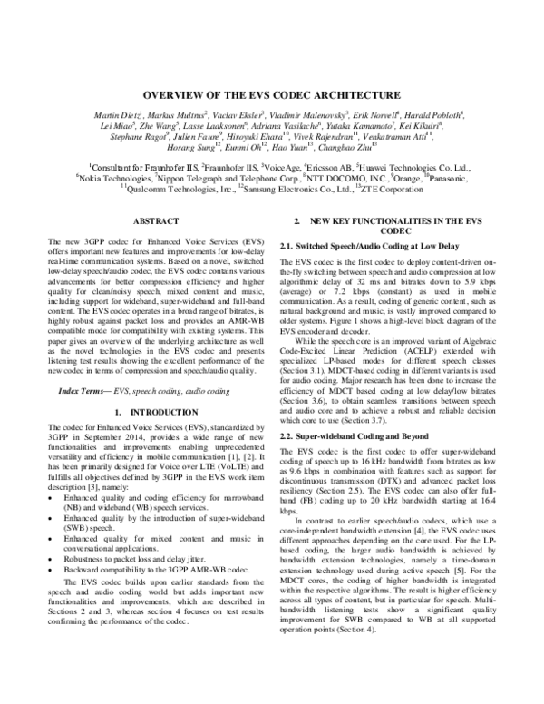 Pdf Overview Of The Evs Codec Architecture