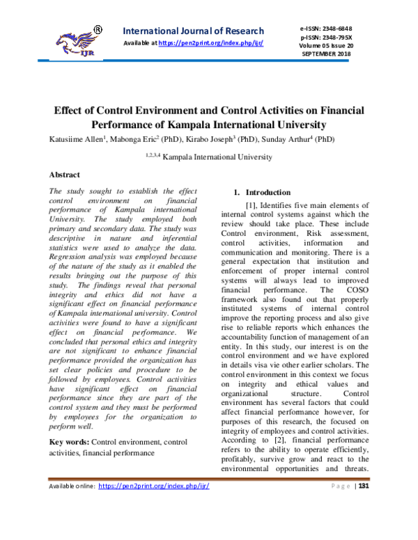 (PDF) Effect of Control Environment and Control Activities on Financial ...