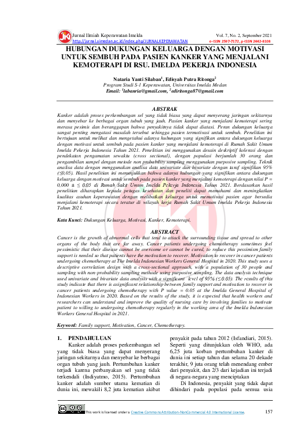 (PDF) Hubungan Dukungan Keluarga Dengan Motivasi Untuk Sembuh Pada Pasien Kanker Yang Menjalani ...