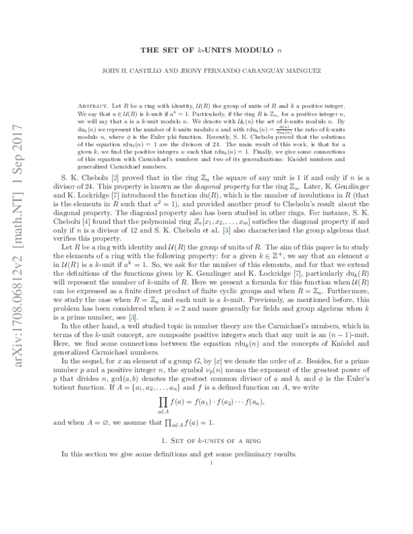 (PDF) The set of $k$-units modulo $n$
