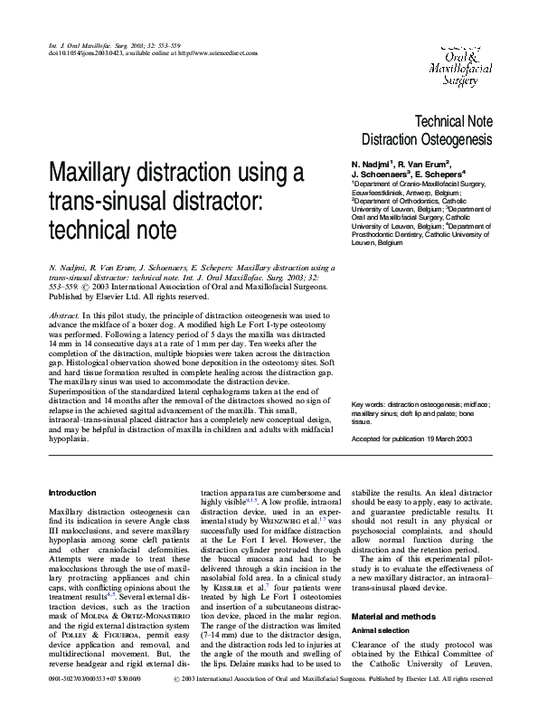 (PDF) Maxillary distraction using a trans-sinusal distractor: technical ...