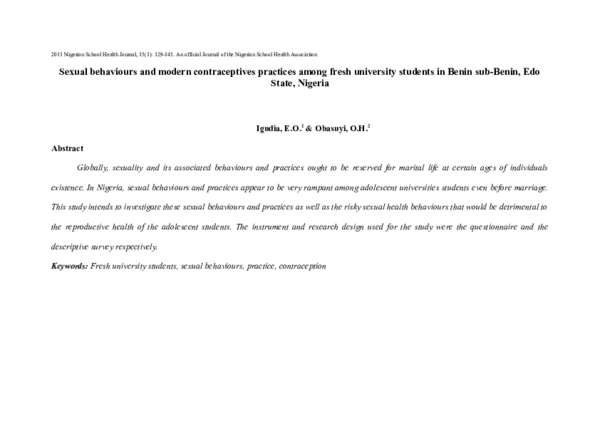 Doc Sexual Behaviours And Modern Contraceptives Practices Among Fresh