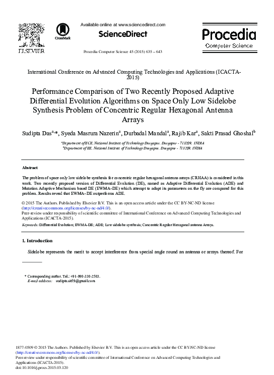 Pdf Performance Comparison Of Two Recently Proposed Adaptive Differential Evolution Algorithms