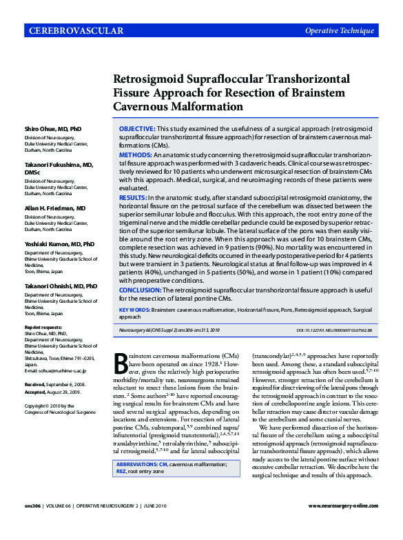(PDF) Retrosigmoid Suprafloccular Transhorizontal Fissure Approach for ...