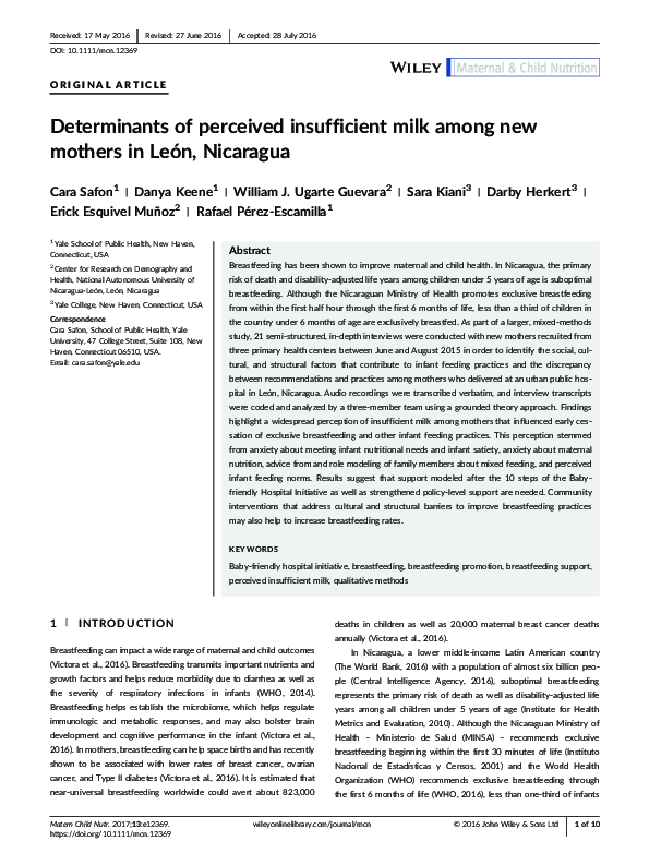 (PDF) Determinants of perceived insufficient milk among new mothers in ...
