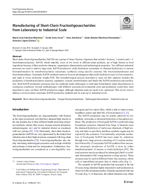(PDF) Manufacturing of Short-Chain Fructooligosaccharides: from ...