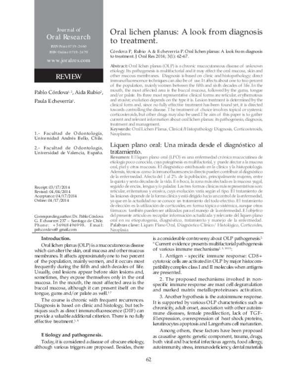(PDF) Oral lichen planus: A look from diagnosis to treatment