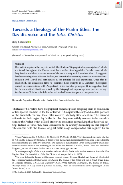 (PDF) Towards a theology of the Psalm titles: The Davidic voice and the ...