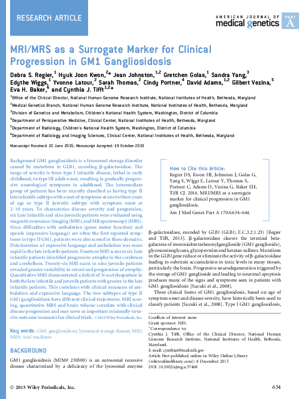 (PDF) MRI/MRS as a surrogate marker for clinical progression in GM1 ...