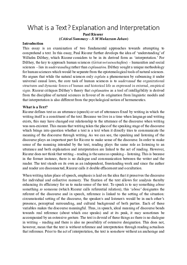 (PDF) What is a Text - Explanation and Interpretation (A Critical ...