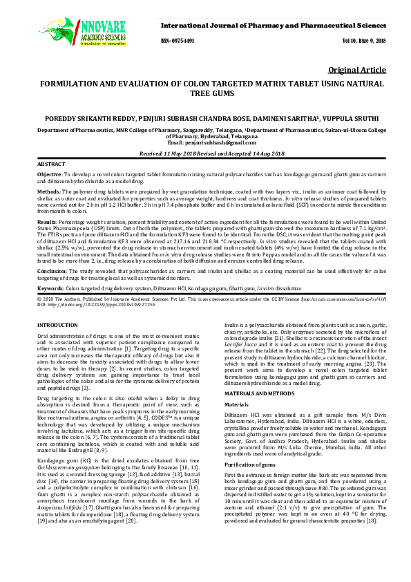 Pdf Formulation And Evaluation Of Colon Targeted Matrix Tablet Using Natural Tree Gums