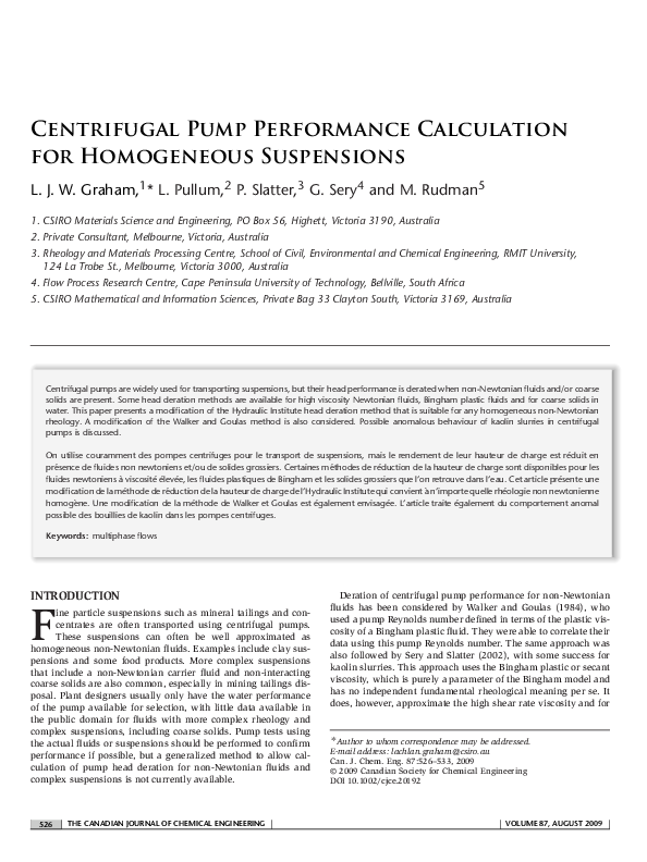 (PDF) Centrifugal pump performance calculation for homogeneous suspensions