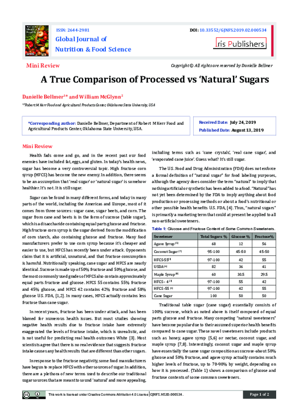 (PDF) A True Comparison of Processed vs 'Natural' Sugars
