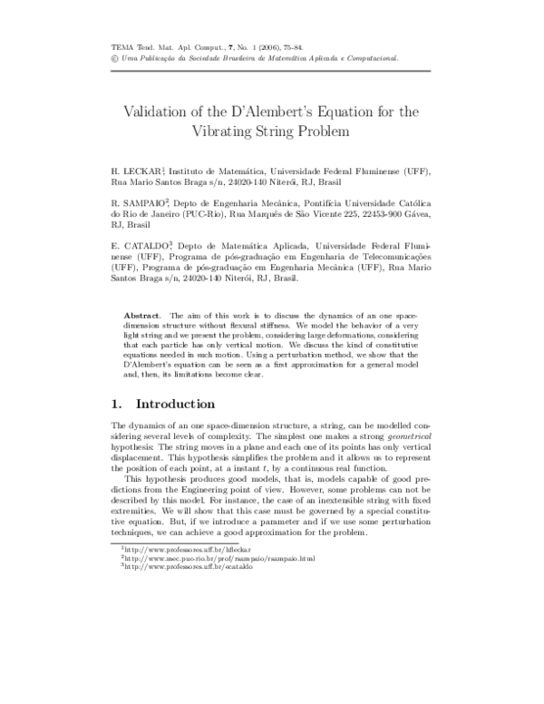 (PDF) Validation of the D’Alembert’s Equation for the Vibrating String ...