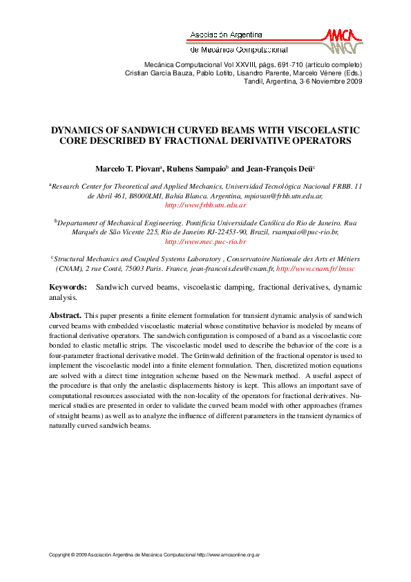 (PDF) Dynamics of Sandwich Curved Beams with Viscoelastic Core Described by Fractional ...