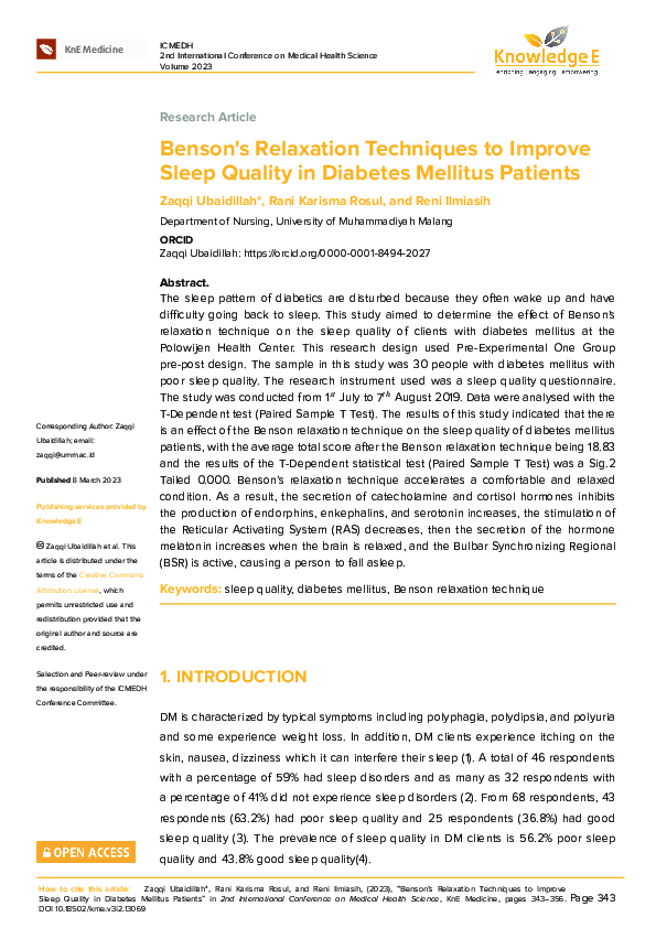 (PDF) Benson's Relaxation Techniques to Improve Sleep Quality in ...