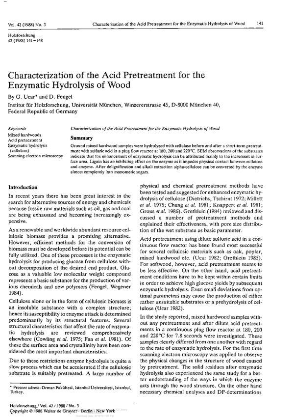 (PDF) Characterization of the Acid Pretreatement for the Enzymatic ...